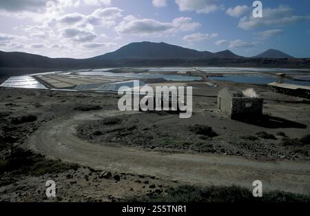 the salt mines Crater at the town of Pedra de Lume on the Island of Sal ...