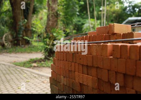 Pallet a red brick building material stack of new red bricks for ...
