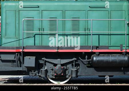 The wheels of a modern Russian electric train with shock absorbers and ...
