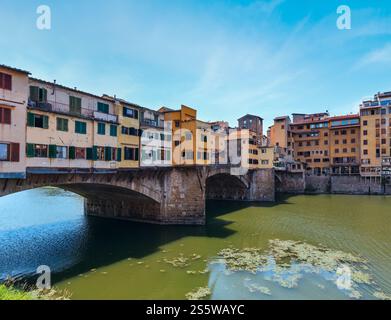 A beautiful view of Ponte Vecchio Closed-spandrel arch bridge over Arno ...