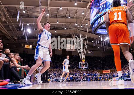 Duke guard Kon Knueppel celebrates after their win against North ...