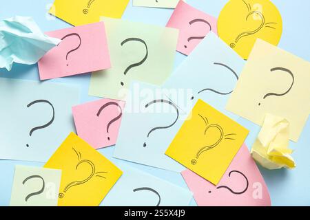 Different sticky notes with question marks on color background Stock ...