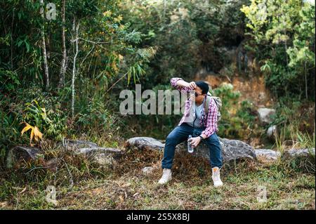 Attractive young man tired after running, Alpha Channel Stock Photo - Alamy