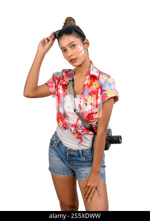 Photo portrait of lovely young woman staring rolled tongue out humorous ...