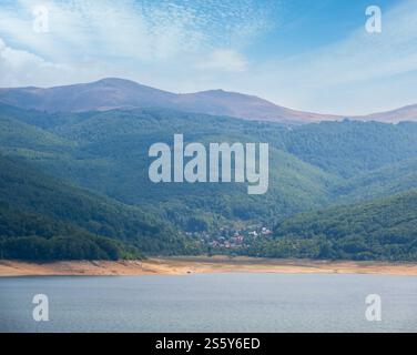 Mavrovo Lake summer countryside landscape with mountains background ...