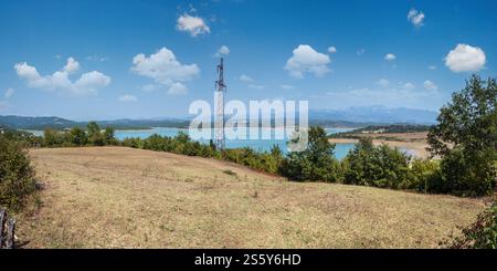 Summer Ulza Lake view from mountain road in Diber County, Balkan ...