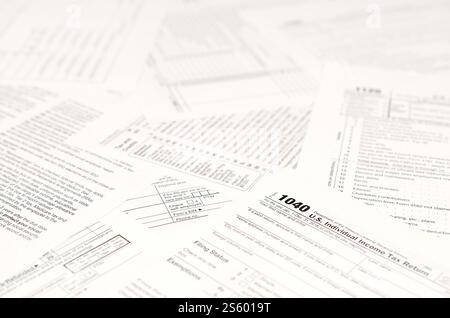 Blank income tax forms. American 1040 Individual Income Tax return form ...