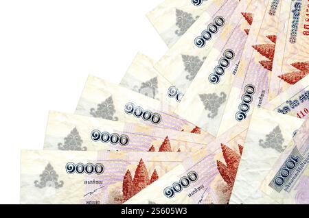 1000 Cambodian riels bills lies isolated on white background with copy ...