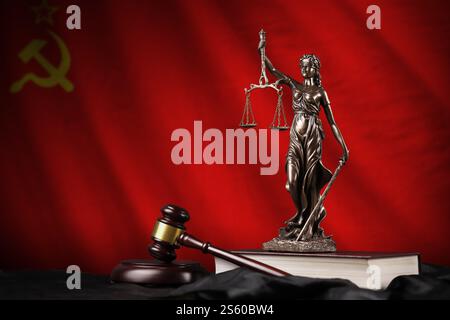 Soviet Union flag with statue of lady justice and judicial scales in ...