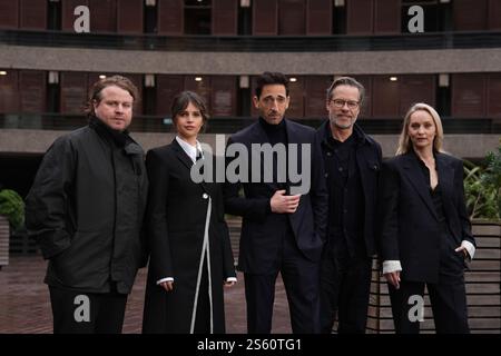 Brady Corbet, left, and Mona Fastvold arrive at the Oscars on Sunday, March 2, 2025, at the ...