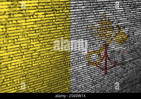 Vatican City State flag depicted in bright paint colors on old relief ...