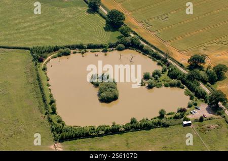 Aerial view near of Swan pit fishing pool Gnosall near Newport in ...