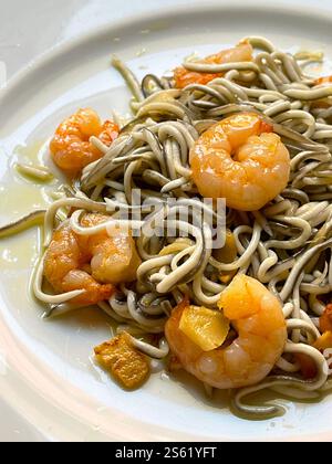 Traditional Spanish dish Gulas y Gambas - Surimi Elvers and prawns ...