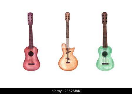 Set of electric acoustic guitar isolated on pink background Stock Photo ...