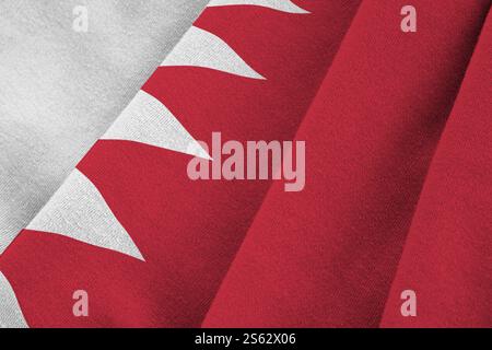 Bahrain flag with big folds waving close up under the studio light ...