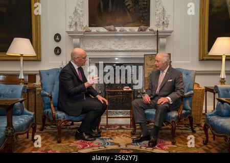 King Charles III holds an audience with Sir Errol Charles Governor ...