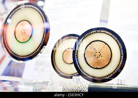 Copper electrical cables cross section Stock Photo - Alamy