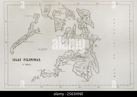 Old map of the Philippines or Philippine Islands, focus on Manila. Map ...