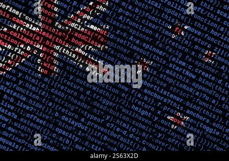 New Zealand flag depicted in paint colors on old stone wall close up ...