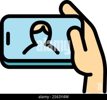Woman take selfie icon. Outline woman take selfie vector icon color ...