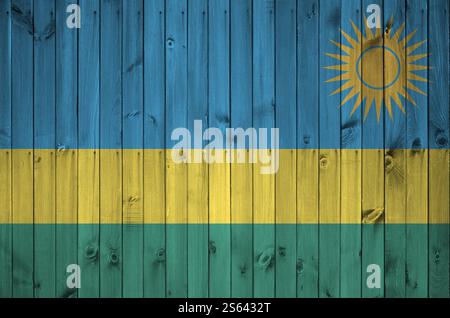 Rwanda flag depicted in paint colors on old brick wall close up ...