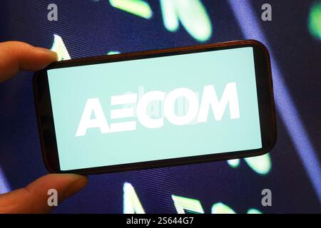 In this photo illustration the AECOM logo of an US engineering company ...