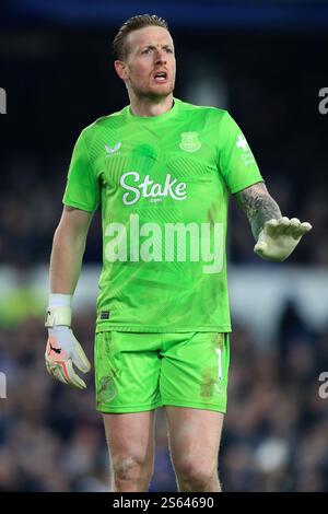 Jordan Pickford of Everton reacts after the teams victory following the ...