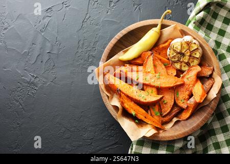 Top view of delicious sweet pickled fruit in plastic cup with wooden ...