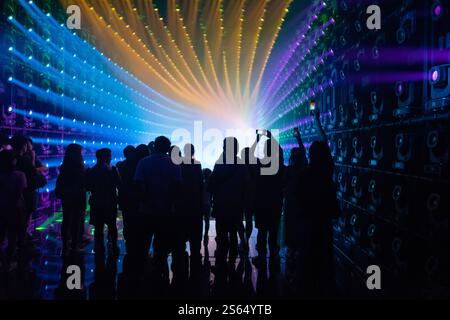 Visitors teamLab Borderless immersive light sculpture digital artwork ...