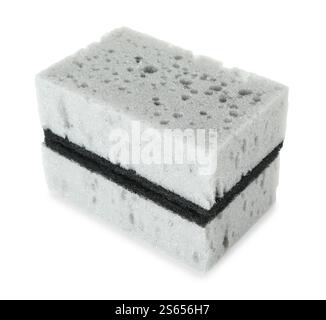Two grey sponges isolated on white. Cleaning supply Stock Photo - Alamy