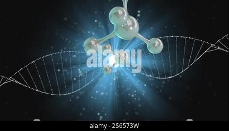 Image of floating molecules over dna strand Stock Photo - Alamy