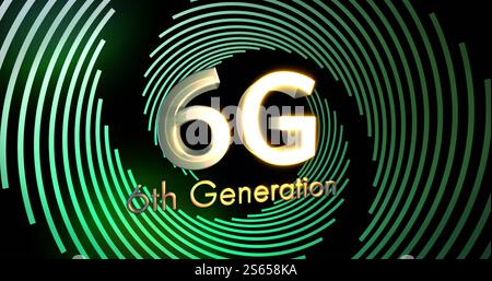 Image of 6g 6th generation over spinning lines on black background ...