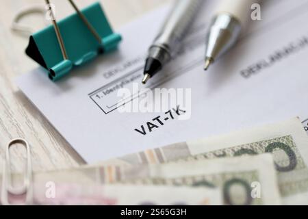 Declaration for tax on goods and services VAT-7 form on accountant ...
