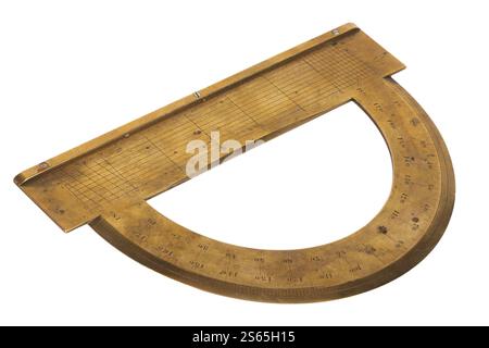 old retro circle brass protractor isolated on white background Stock ...