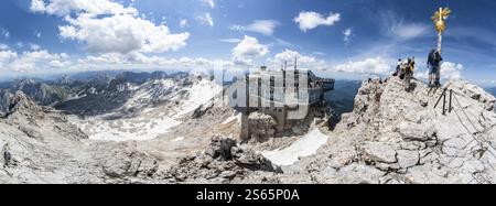 Panorama, view of the Zugspitzplatt, tourist summit of the Zugspitze ...