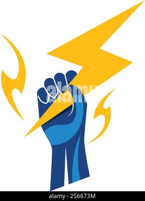 Fist with lightning. Hand holding thunderbolt. Power in hand. Abstract ...