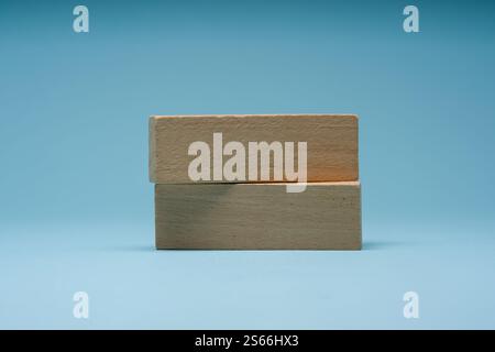Blank wooden blocks on a blue background that can be written on Stock ...