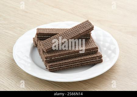 Square wafer biscuits, Crunchy wafers with chocolate cream flavor Stock ...