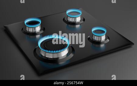 Four propane butane gas burners - top view - 3D illustration Stock ...