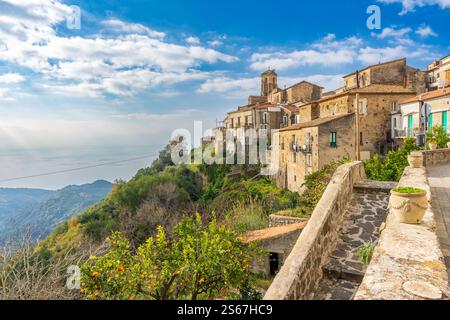 Pollica a village in Cilento with a beatiful view over the sea Stock ...