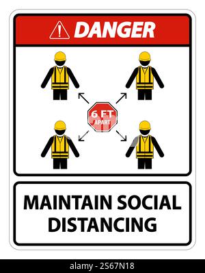Danger Maintain social distancing, stay 6ft apart sign,coronavirus ...