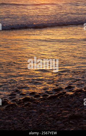 Bathed in the soft glow of sunset, Zlatni Rat beach on Brac Island ...