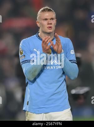 Manchester City's Erling Haaland applauds the crowd as he walks off the ...