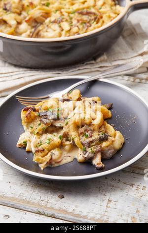 Mushroom Leek and Spaetzle Bake Stock Photo - Alamy