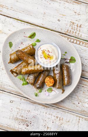 Vine Leaves Stuffed with Bulgar Stock Photo - Alamy
