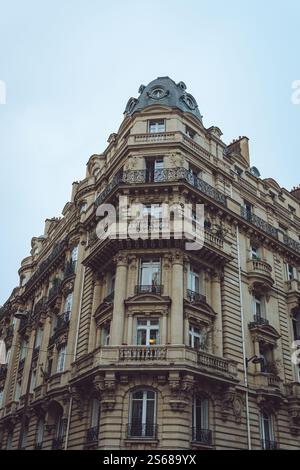 Classic Parisian Haussmann Building Facades with Ornate Wrought-Iron ...