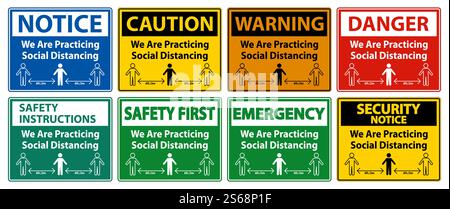 We Are Practicing Social Distancing Sign Isolate On White Background ...