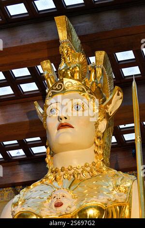 Full scale replica of Athena Parthenos statue holding statue of goddess Nike inside Parthenon in ...
