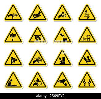 Warning Hazard Symbols labels Sign Isolate on White Background,Vector ...