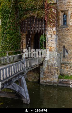 Entrance gate with a drawbridge, Hever Castle, Hever, County of Kent ...